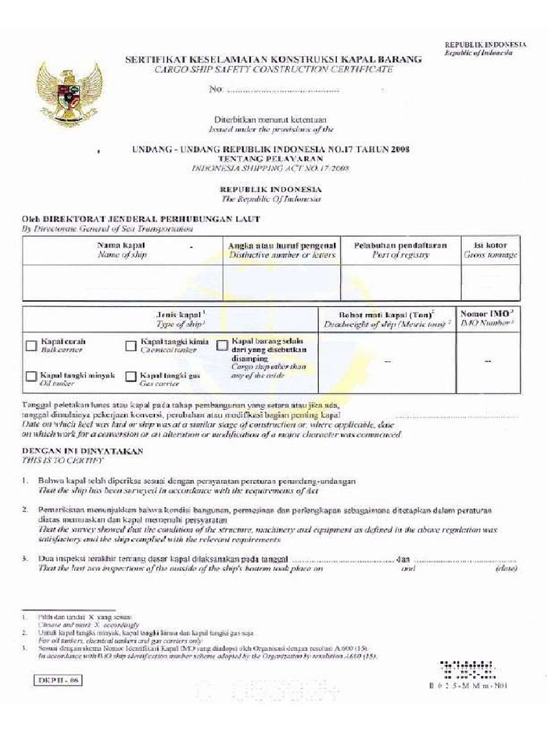 Sertifikat Keselamatan Konstruksi Kapal | PDF
