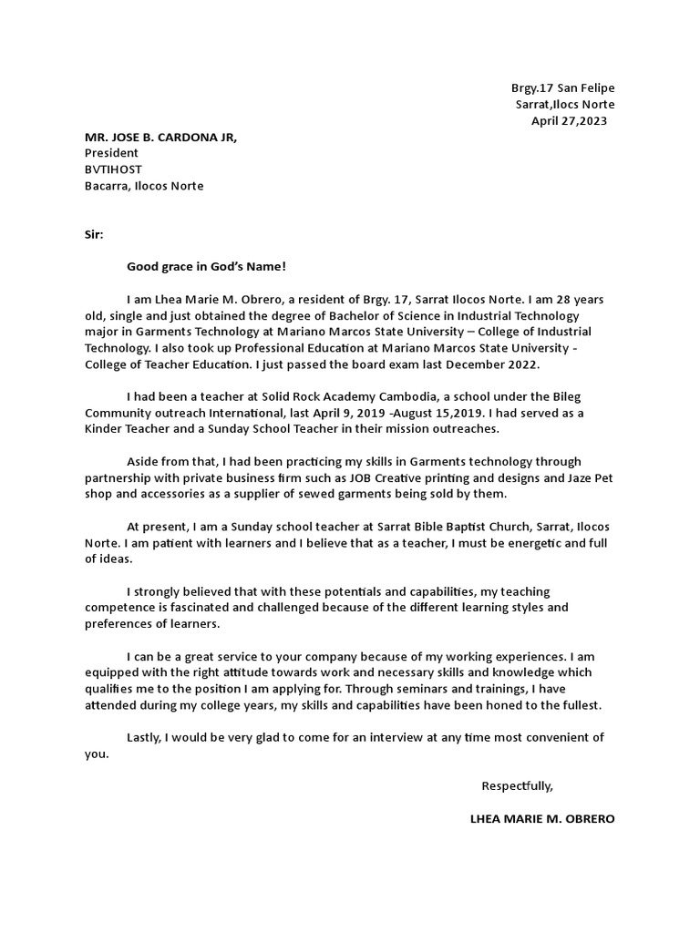 APPLICATION LETTER Lea | PDF