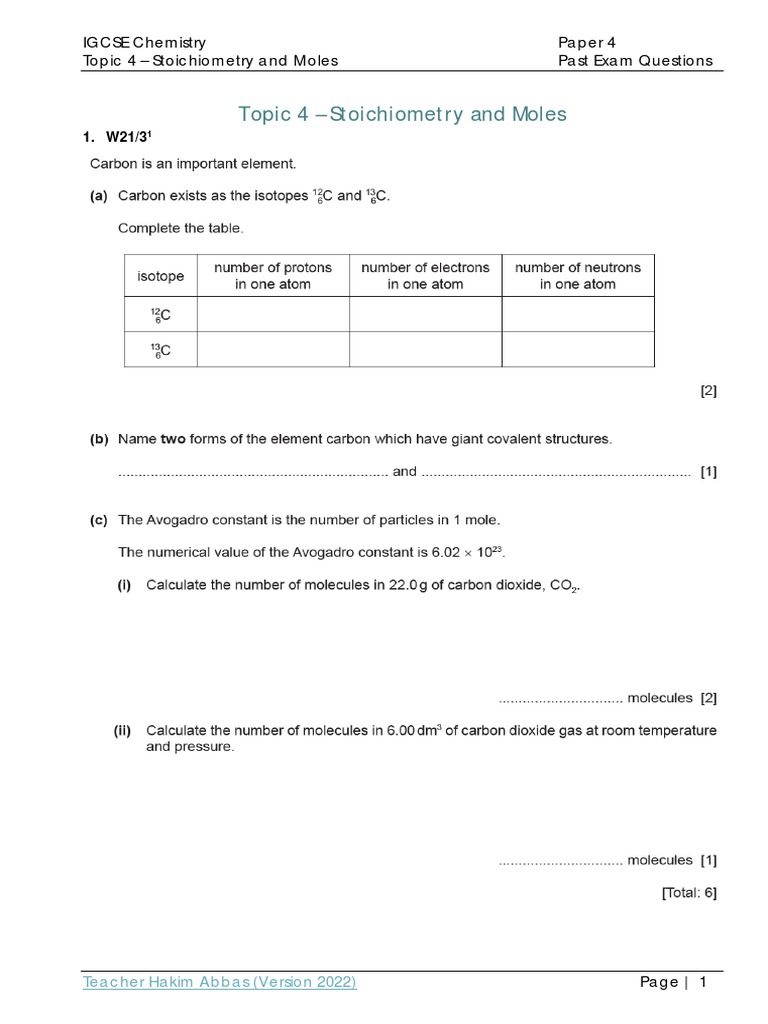 Topic 4 - Stoichiometry and Moles-P4 | PDF | Unit Processes ...