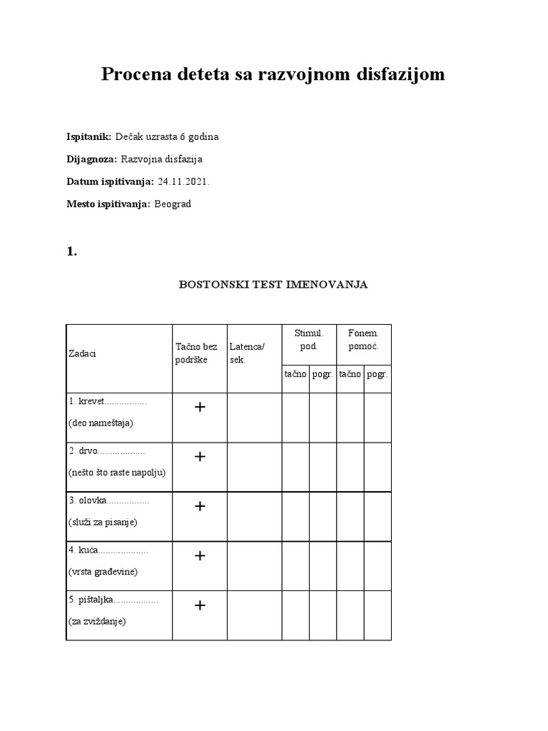 Procena Deteta Sa Razvojnom Disfazijom | PDF