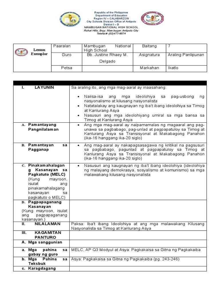 Ideolohiya Lesson Exemplar | PDF