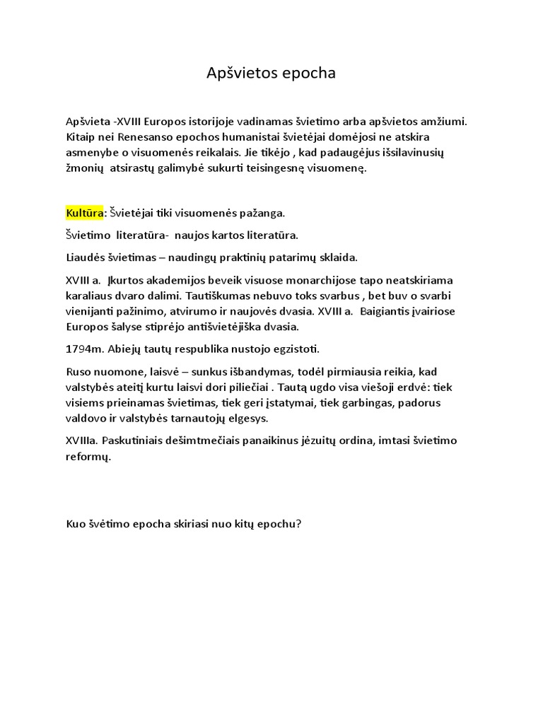 Apšvietos Epocha | PDF