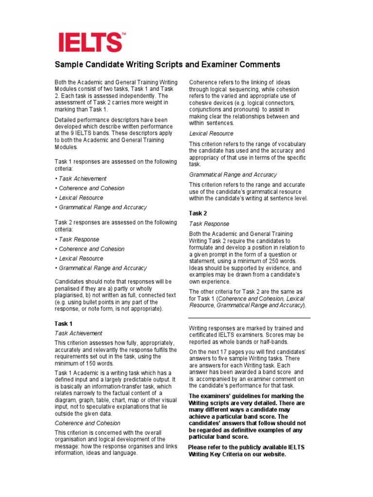 Ielts Academic Writing Sample Scripts and Examiner Comments | PDF ...