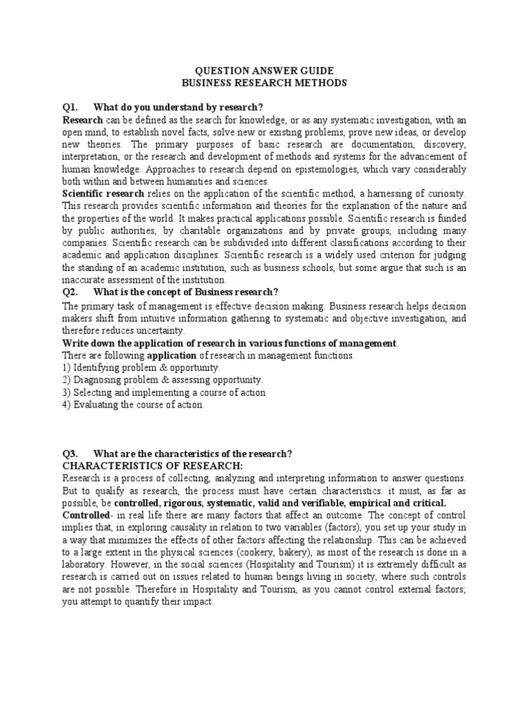 Business Research Methods Question Guide | PDF | Basic Research ...