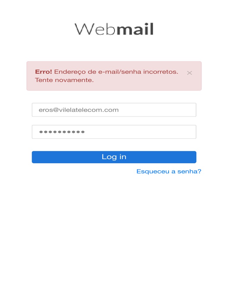 Erro de Login: E-mail/Senha Incorretos | PDF