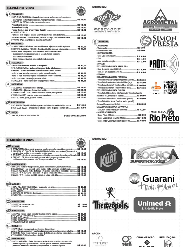 Cardápio Festa Das Nações 2023 - 230608 - 154417 | PDF | Culinária das ...