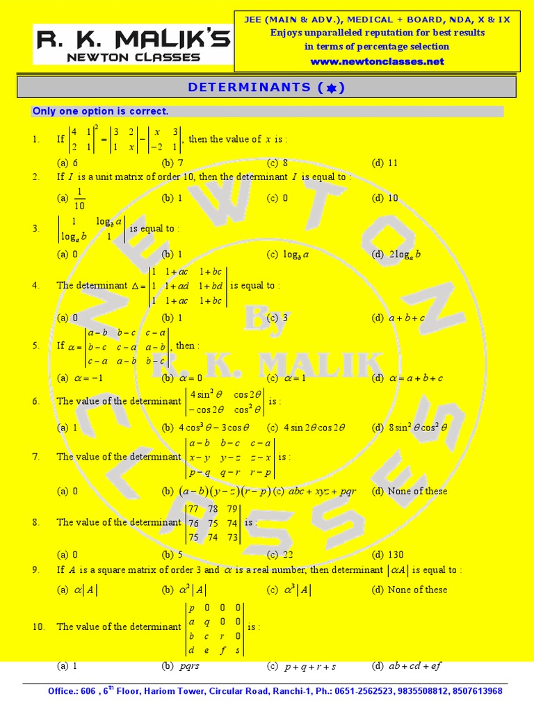 NDA Previous Year Questions DETERMINANTS | PDF | Algebra | Matrix Theory