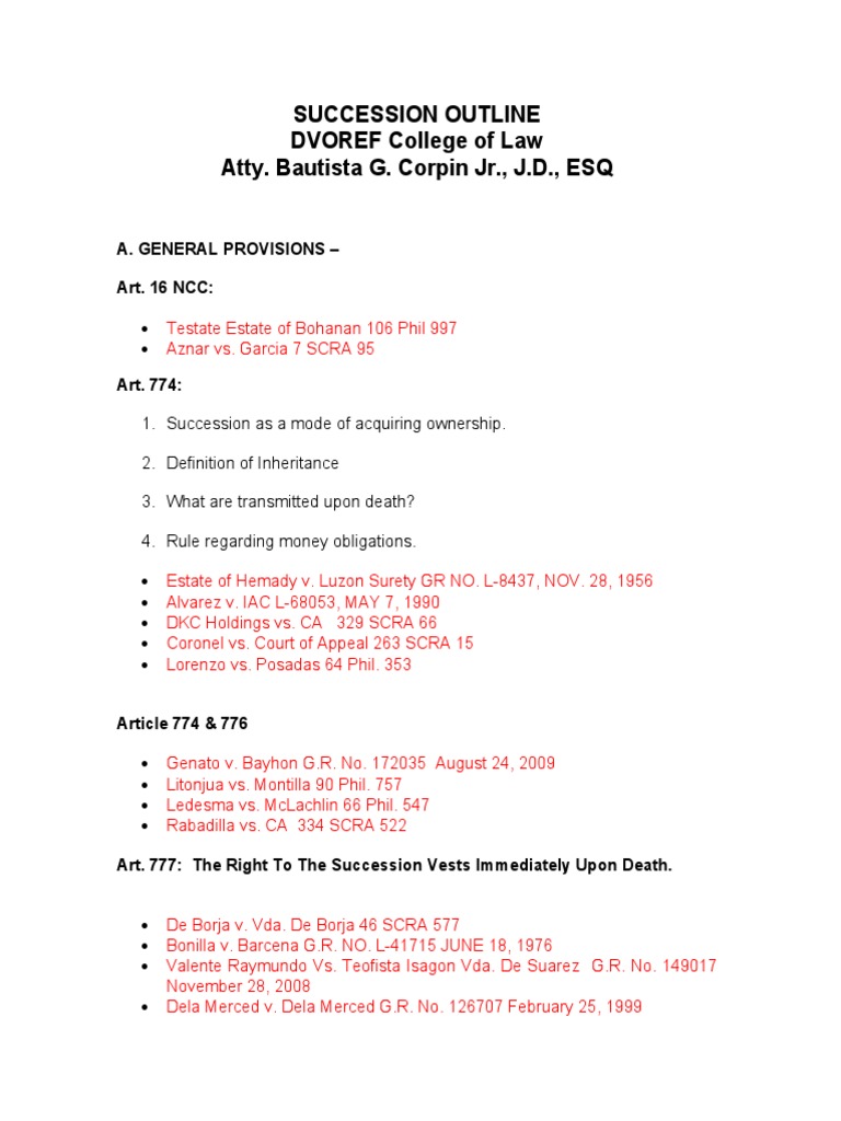Wills SUCCESSION SYLLABUS | PDF | Will And Testament | Intestacy
