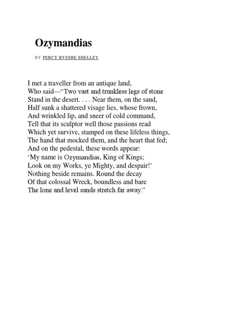 Ozymandias Analysis and Discussion Questions | PDF | Art | Poetry