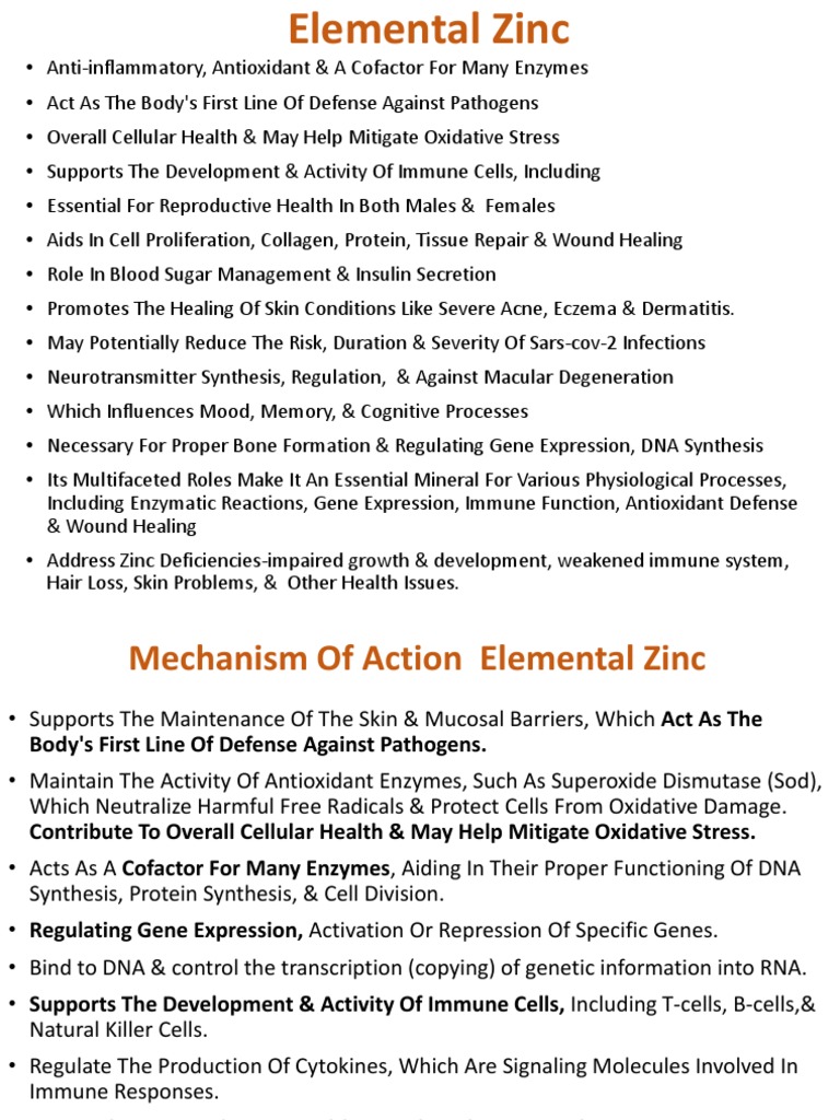 Essential Benefits of Elemental Zinc | PDF | Immune System | Cell (Biology)