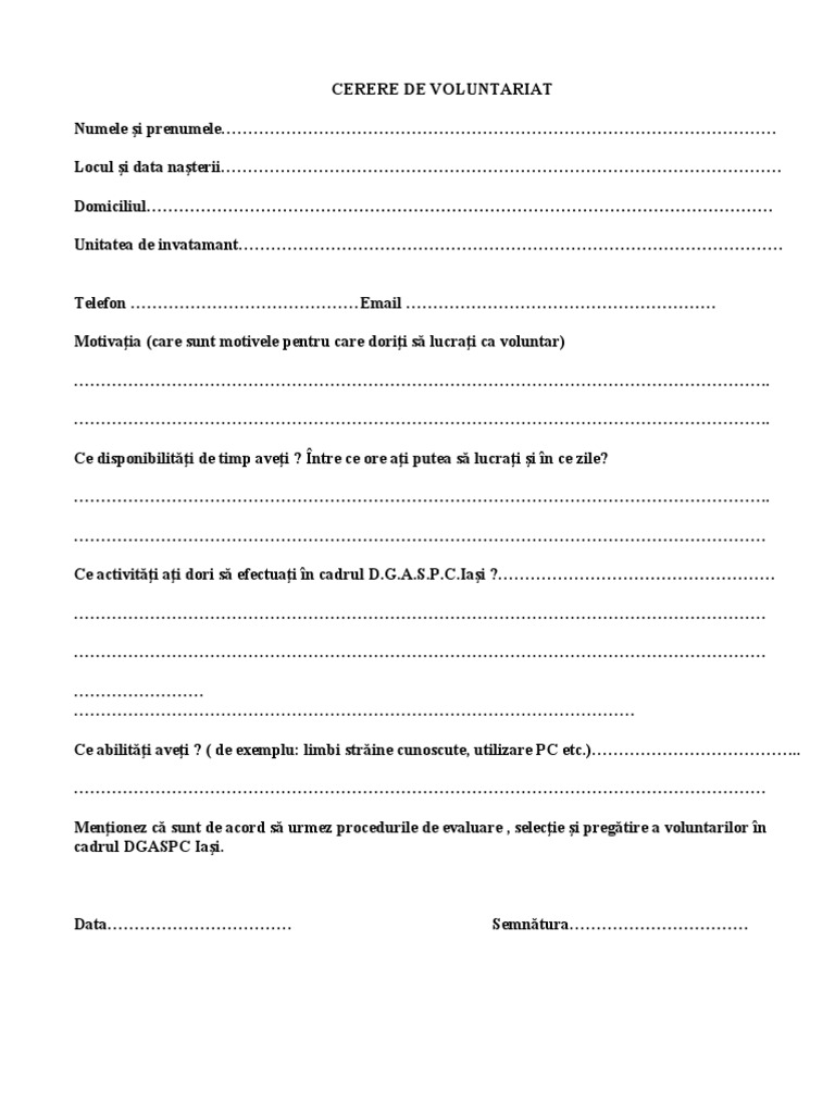Cerere Voluntariat (1) | PDF