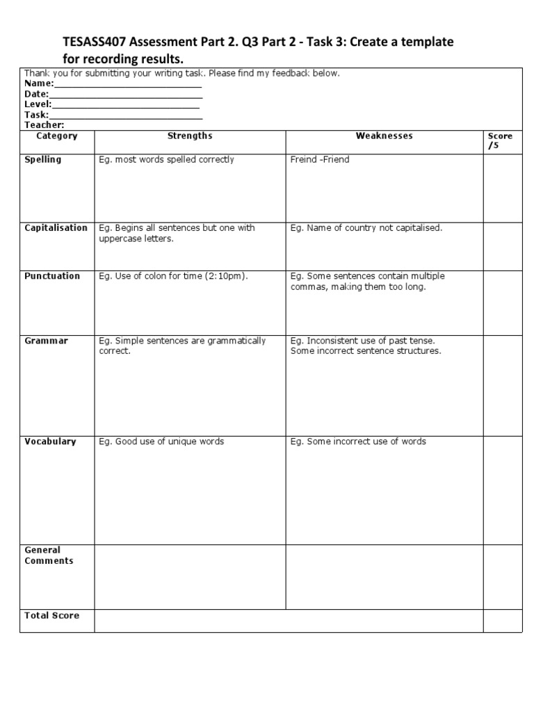 Marking Template-Writing | PDF