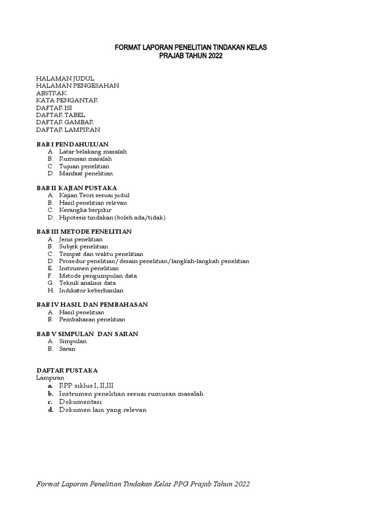 Format Laporan Penelitian Tindakan Kelas PPG Prajabatan | PDF