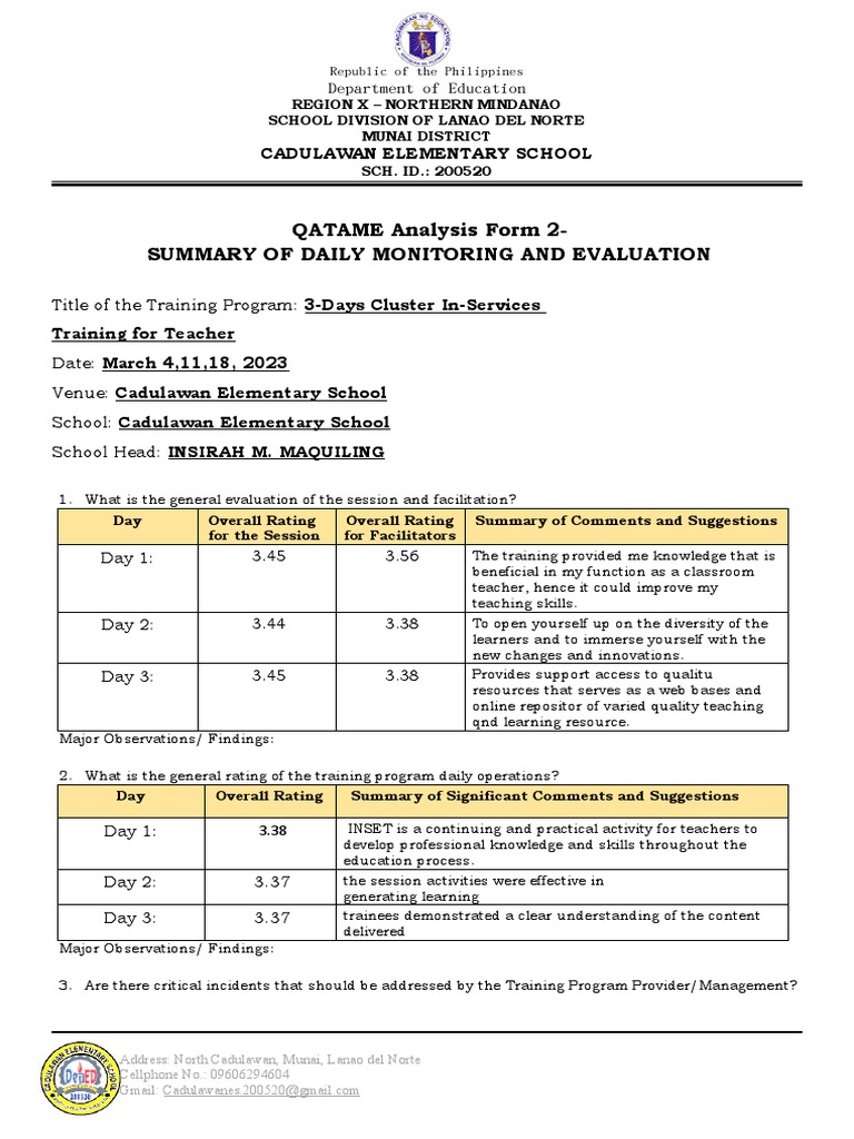 QATAME Analysis Form 2 | PDF | Teachers | Learning