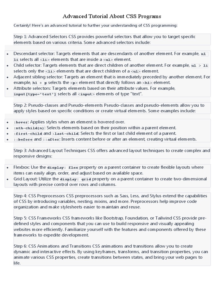 Advanced Tutorial About CSS Programs | PDF | Computer Programming | Software