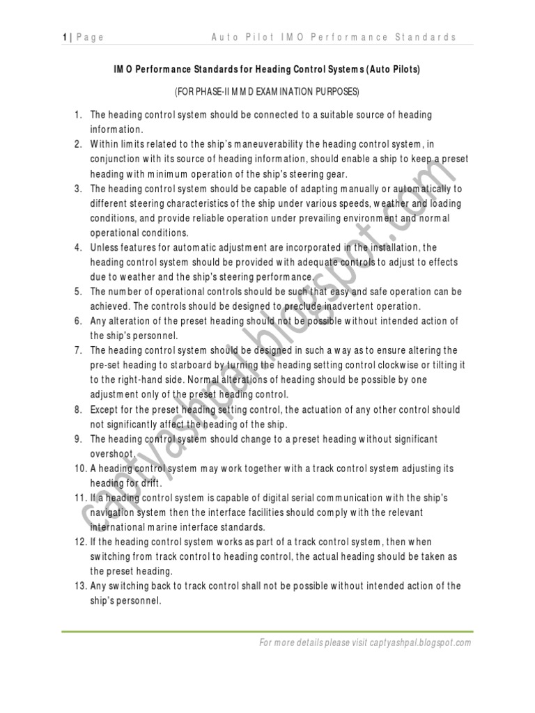 IMO Performance Standards For Heading Control Systems | PDF | Steering ...