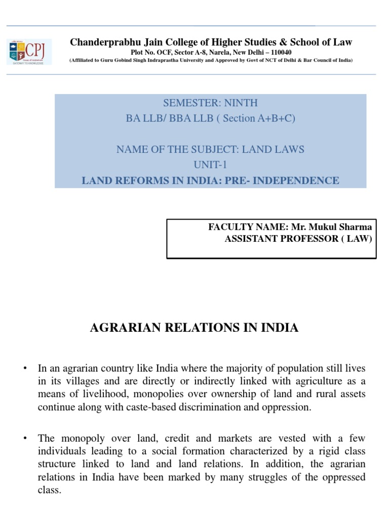 Land Laws - Unit - 1 | PDF | British Raj | Economies
