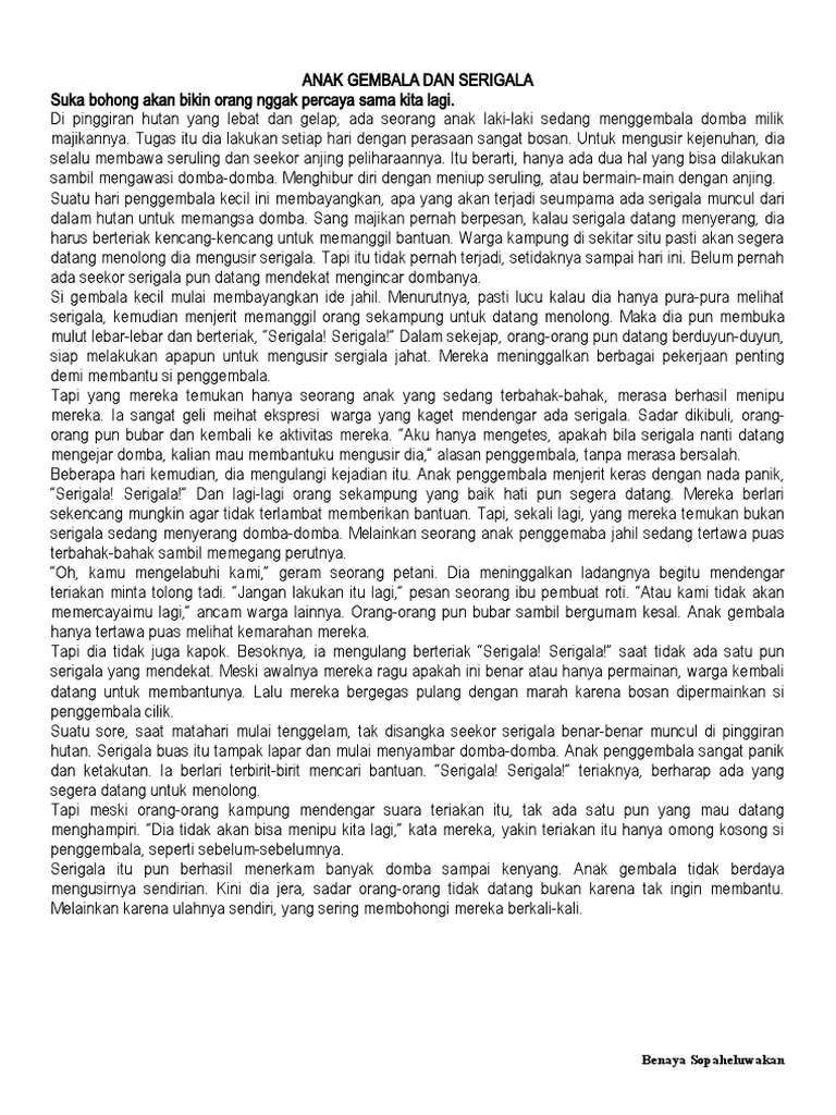 ANAK GEMBALA DAN SERIGALA | PDF