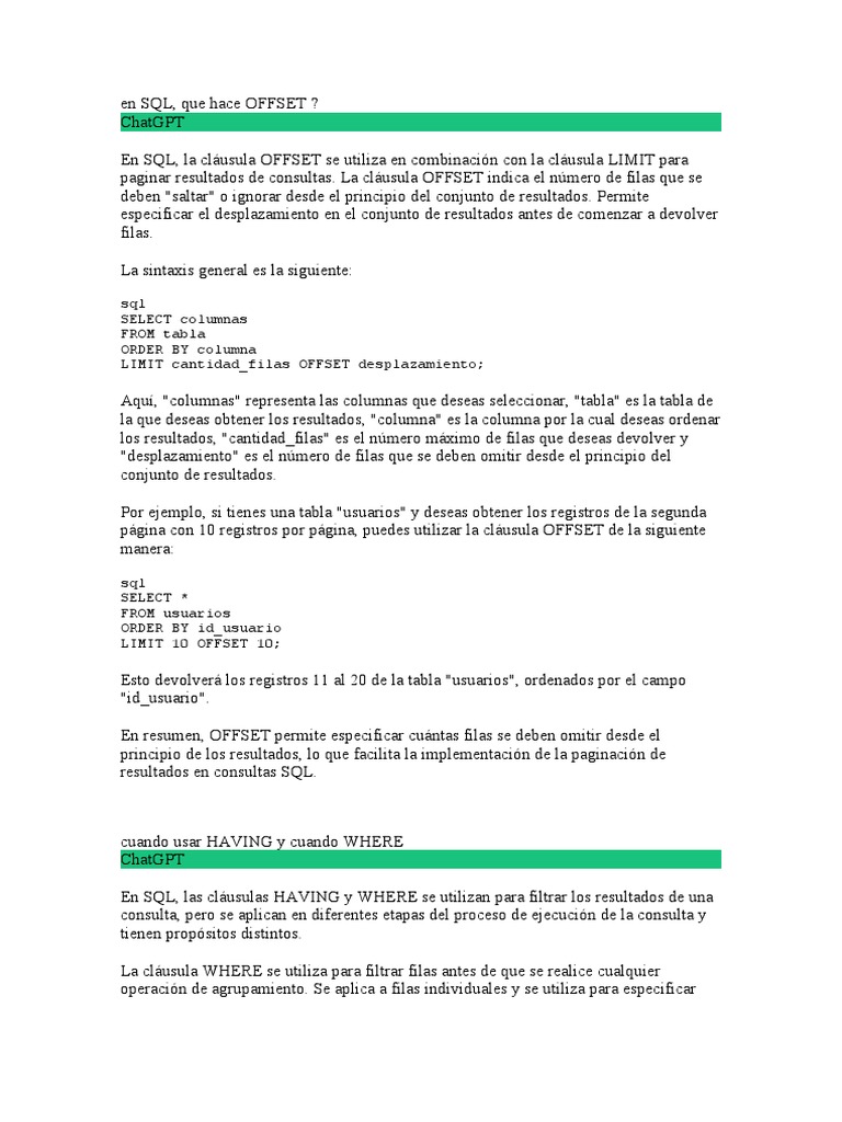 Offset en SQL | PDF | SQL | Ingeniería Informática
