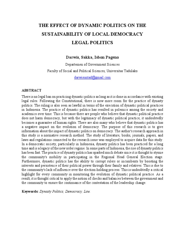 The Effect of Dynamic Politics on the Sustainability of Local Democracy ...