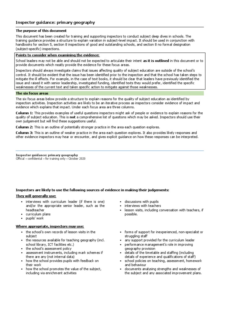 Primary Geography Inspector Guide | PDF | Map | Curriculum