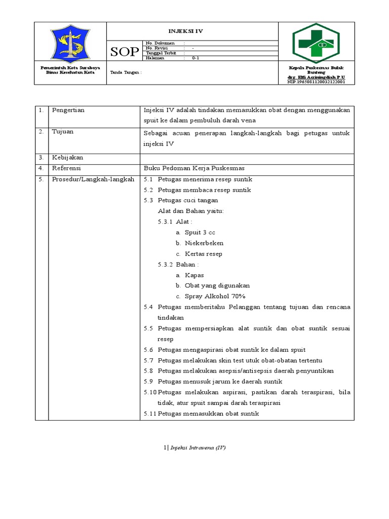 Sop Tindakan Injeksi (Iv) | PDF