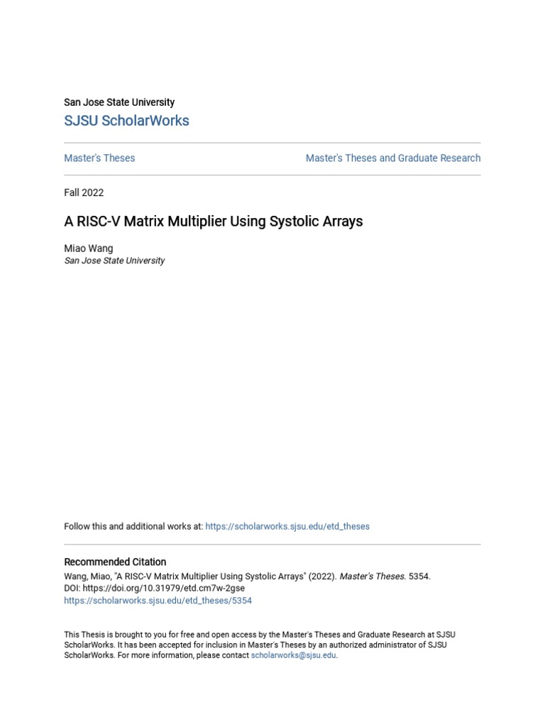 A Risc V Matrix Multiplier Using Systolic Arrays Pdf Central Processing Unit Field