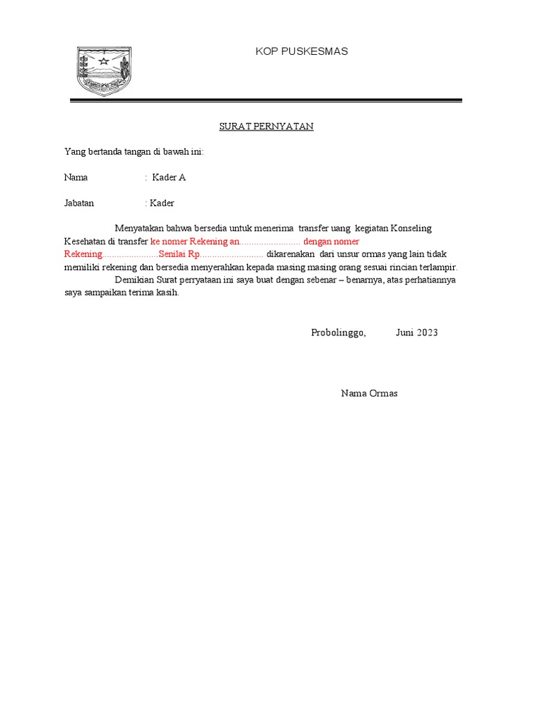 Surat pernyatan Ormas | PDF