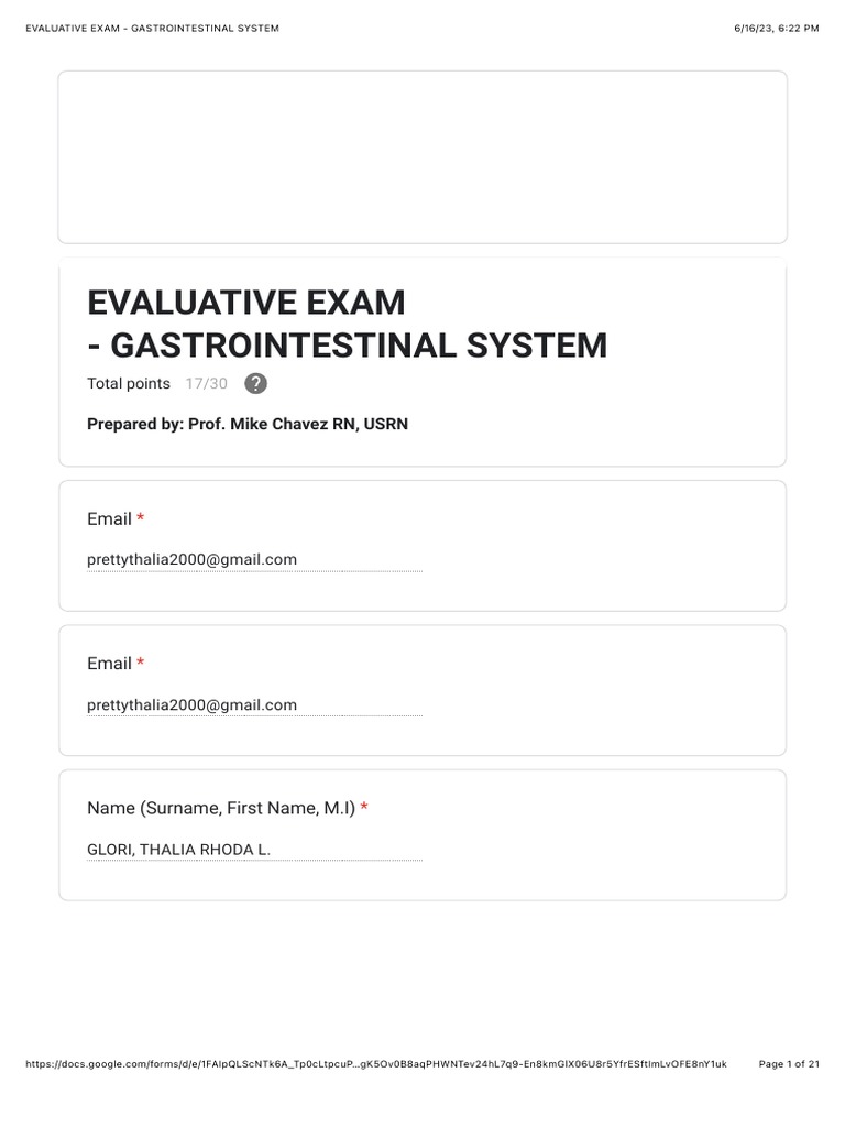 Evaluative Exam Gastrointestinal System | PDF | Cirrhosis ...