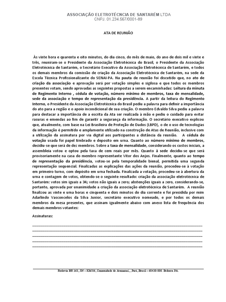 Modelo de Ata de Reunião-criação Da Associação | PDF | Brasil