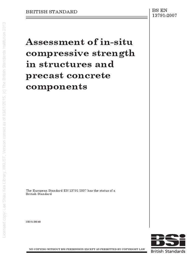 (BS en 13791 - 2007) - Assessment of In-Situ Compressive Strength in ...