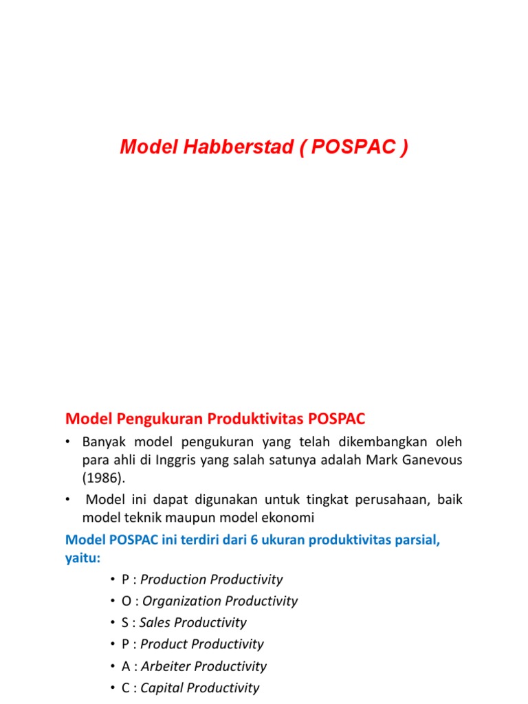 Model Produktivitas POSPAC | PDF