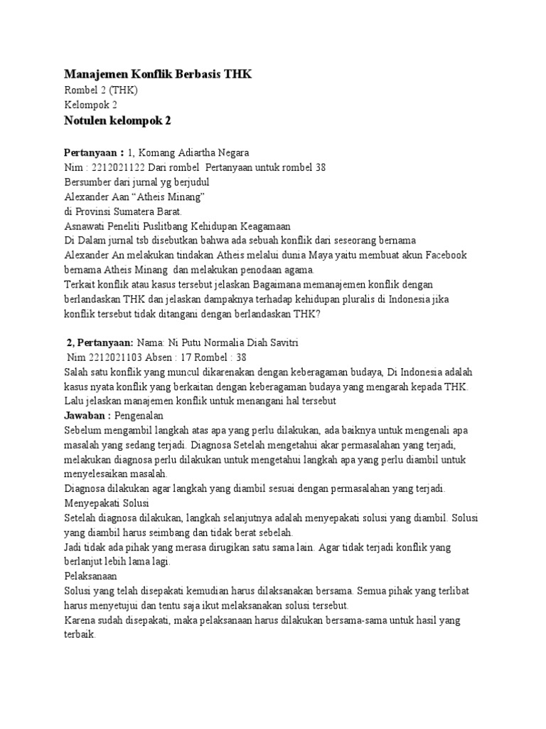 Manajemen Konflik Berbasis THK | PDF