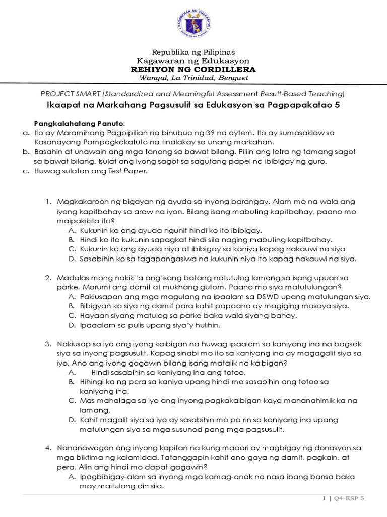 TQ - Q4 - ESP - 5 - HENRIETA BRINGAS - Docx - CORAZON ALOS | PDF