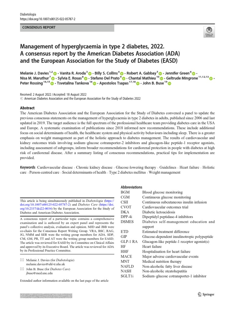 2022 ADA／EASD共识报告：2型糖尿病高血糖的管理 | PDF | Diabetes | Dieting