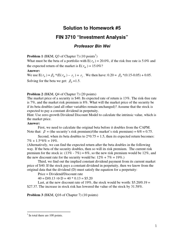 Homework 5 Solution | PDF | Beta (Finance) | Capital Asset Pricing Model