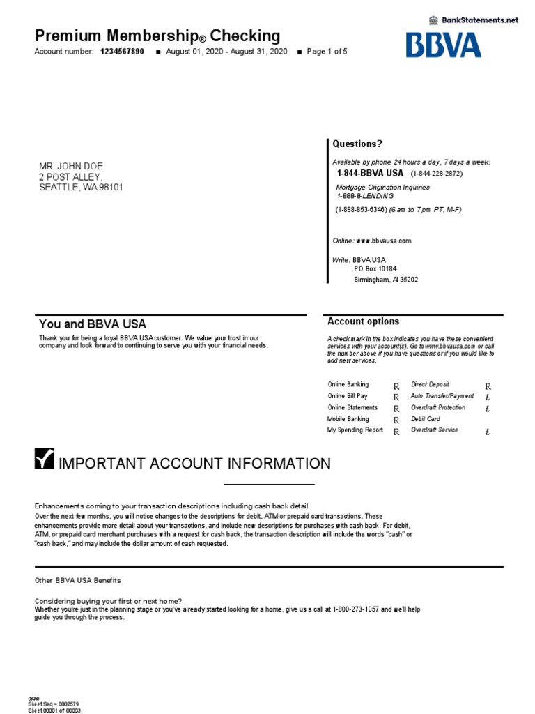 BBVA-bank-statement-BankStatements.net_ | PDF | Credit Card | Transaction Account