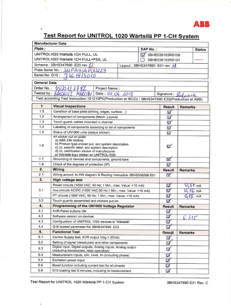 P18037-WES-0391 - 01 (Test Reports For Unıtrol 1020) | PDF
