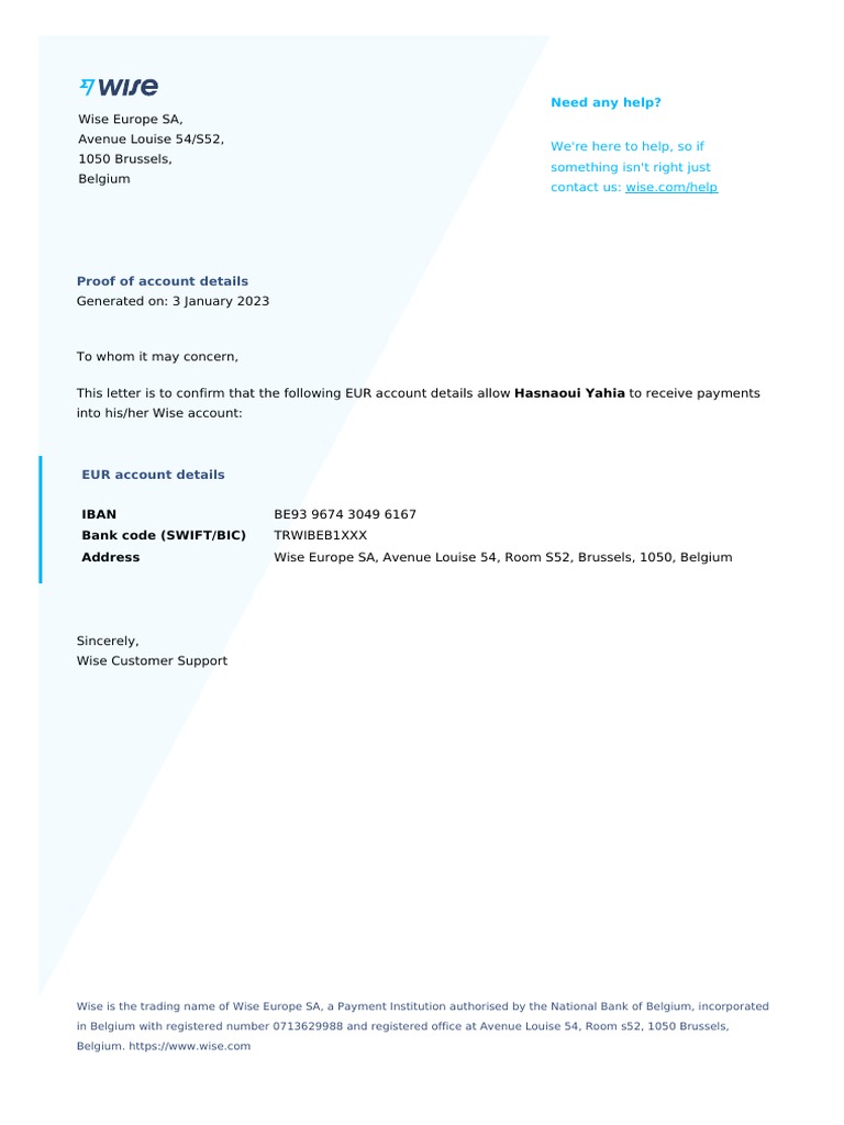 Account Details Proof Eur | PDF