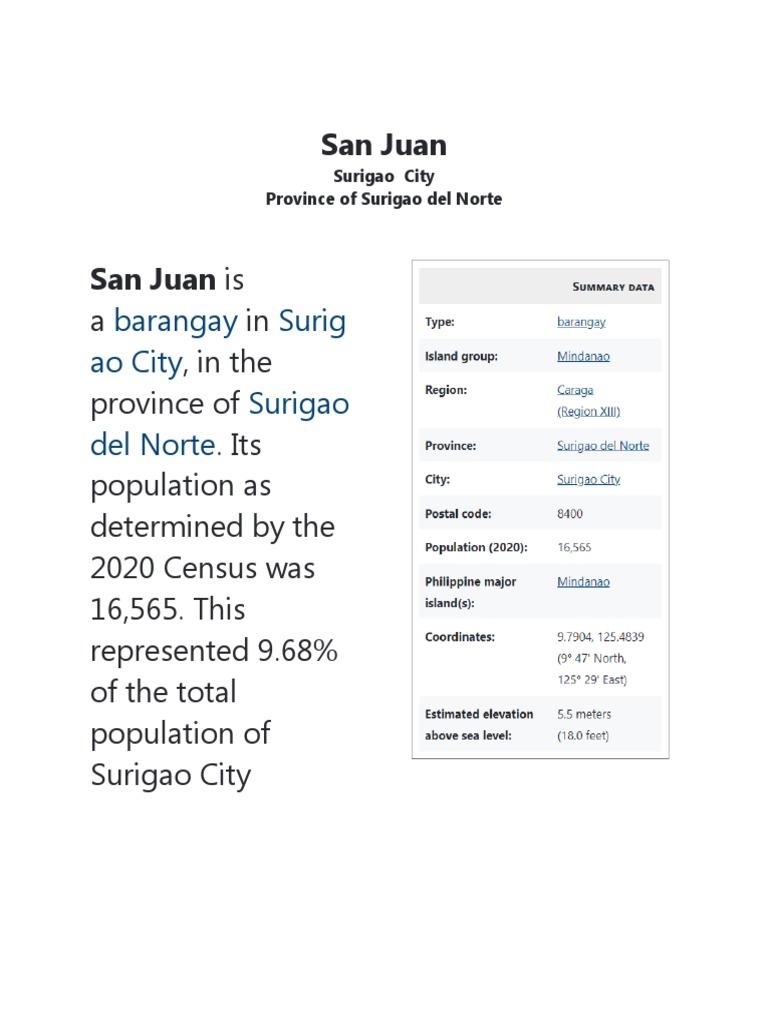 San Juan Surigao City | PDF