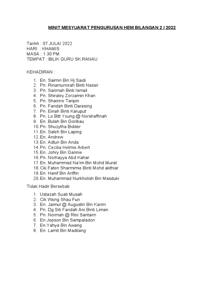 Minit Mesyuarat Hem Bil 2 | PDF