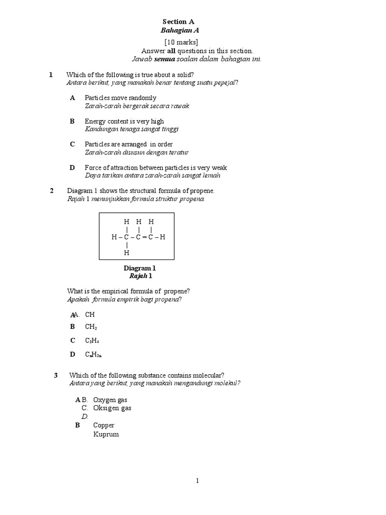 Ujian 1 Kimia Ting 4 2021 | PDF | Atoms | Molecules
