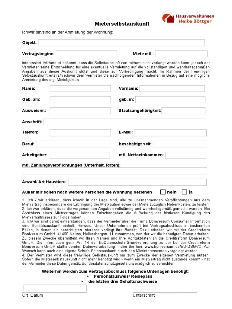 Selbstauskunft | PDF