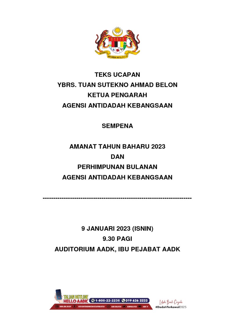 Teks-Ucapan-dan-Amanat-Tahun-Baharu-2023-KP-AADK | PDF