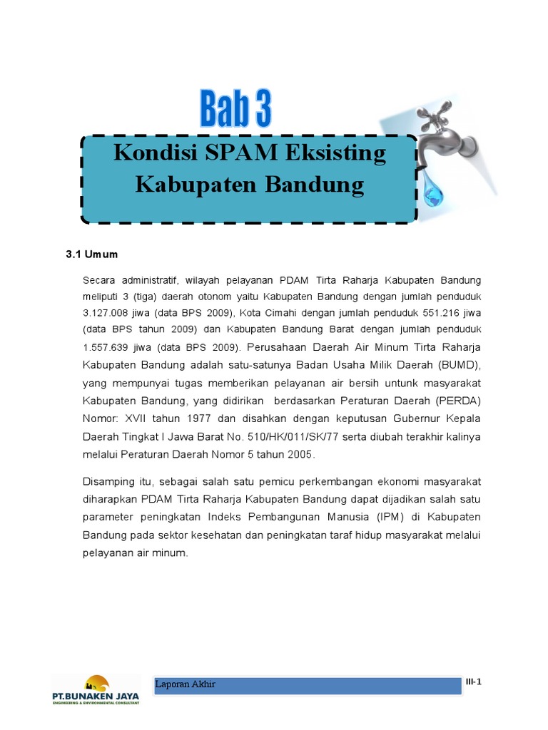 Bab III Kondisi SPAM Eksisting Kabupaten Bandung | PDF