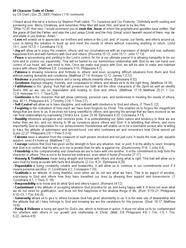 60 Character Traits of Christ | PDF | Jesus | Forgiveness