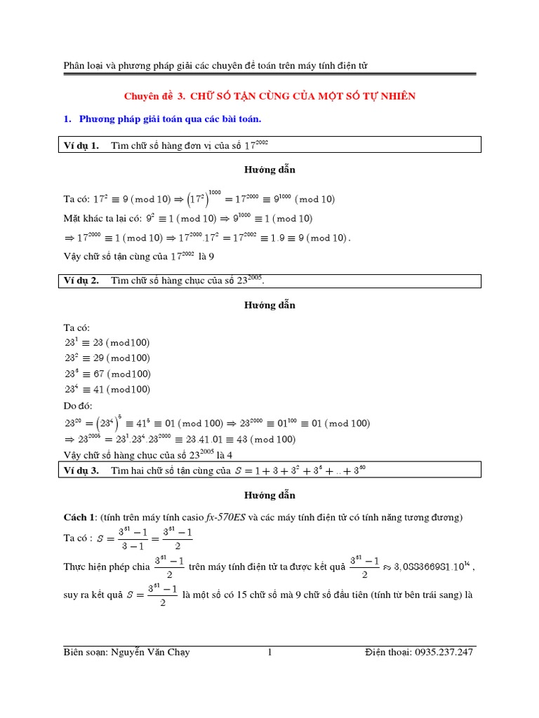 Chuyen de 3. Chu So Tan Cung Cua Mot So Tu Nhien | PDF