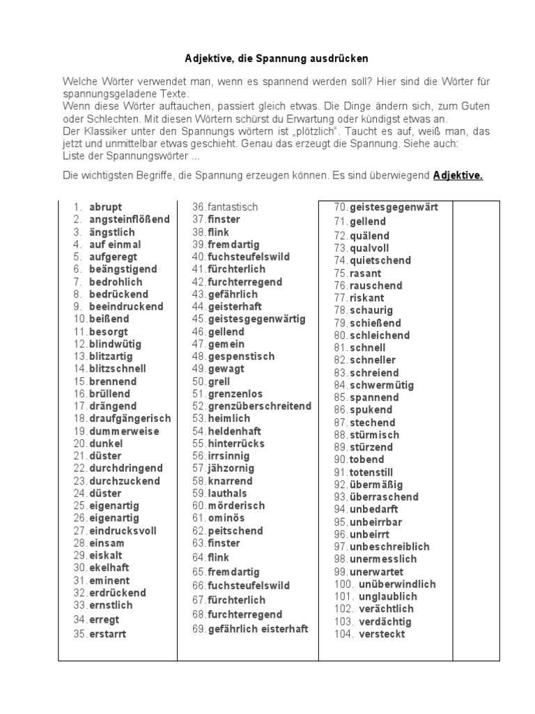 Adjektive die Spannung ausdruecken (1) | PDF