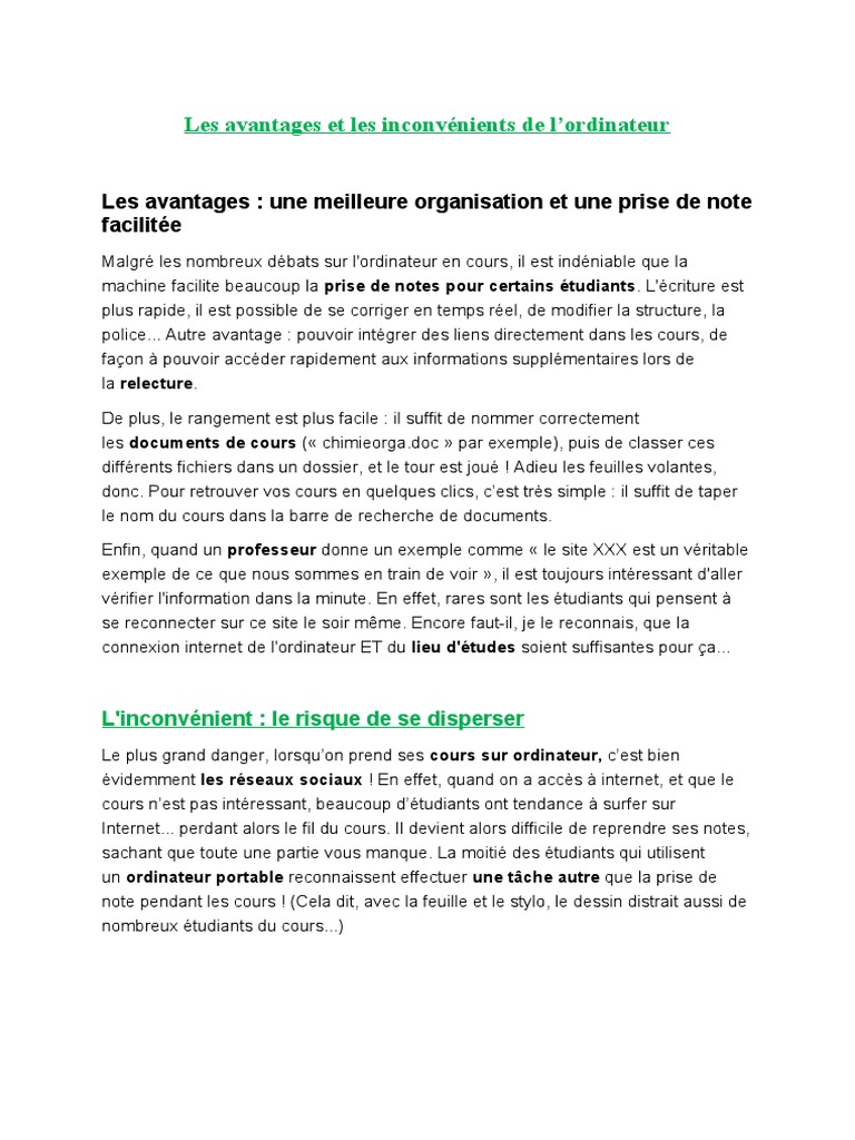 Les Avantages Et Les Inconvénients de L | PDF | Ordinateurs