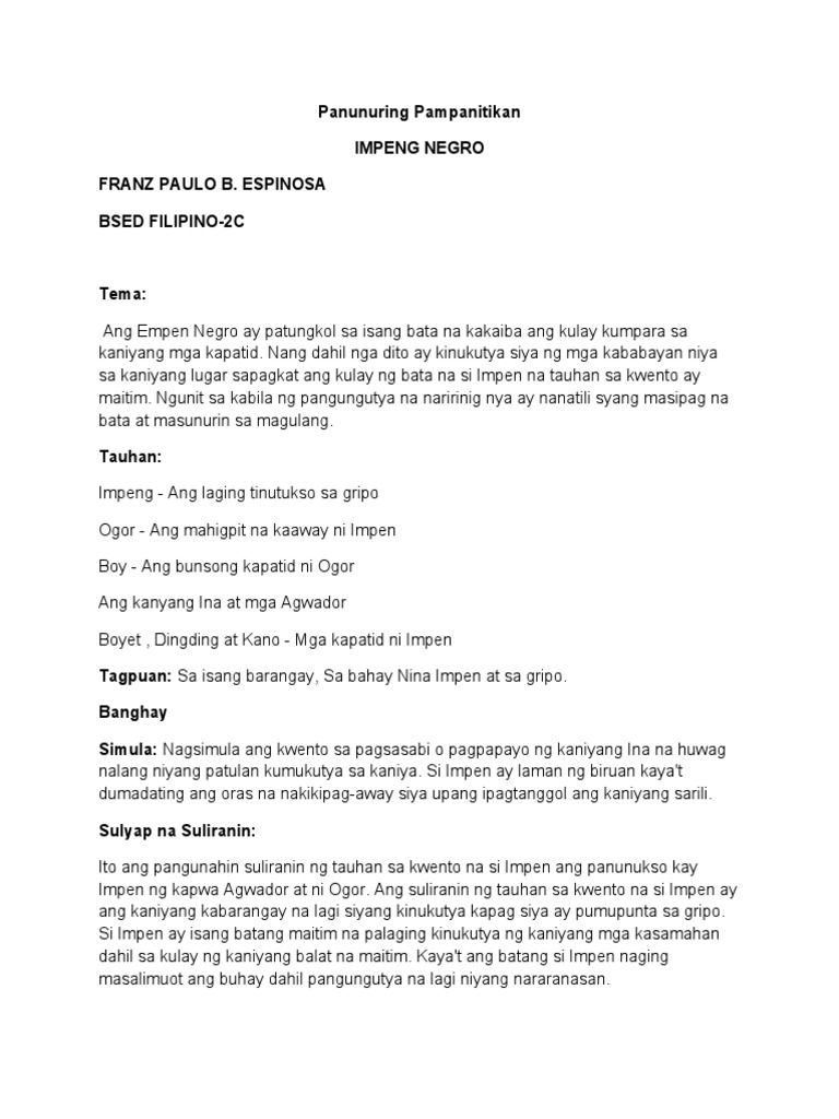 Panunuring Pampanitikan Impeng Negro | PDF